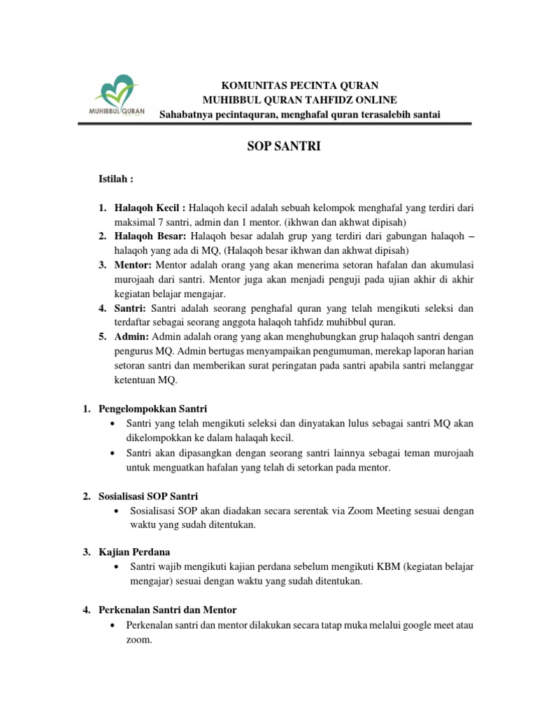 SOP Santri MQ | PDF