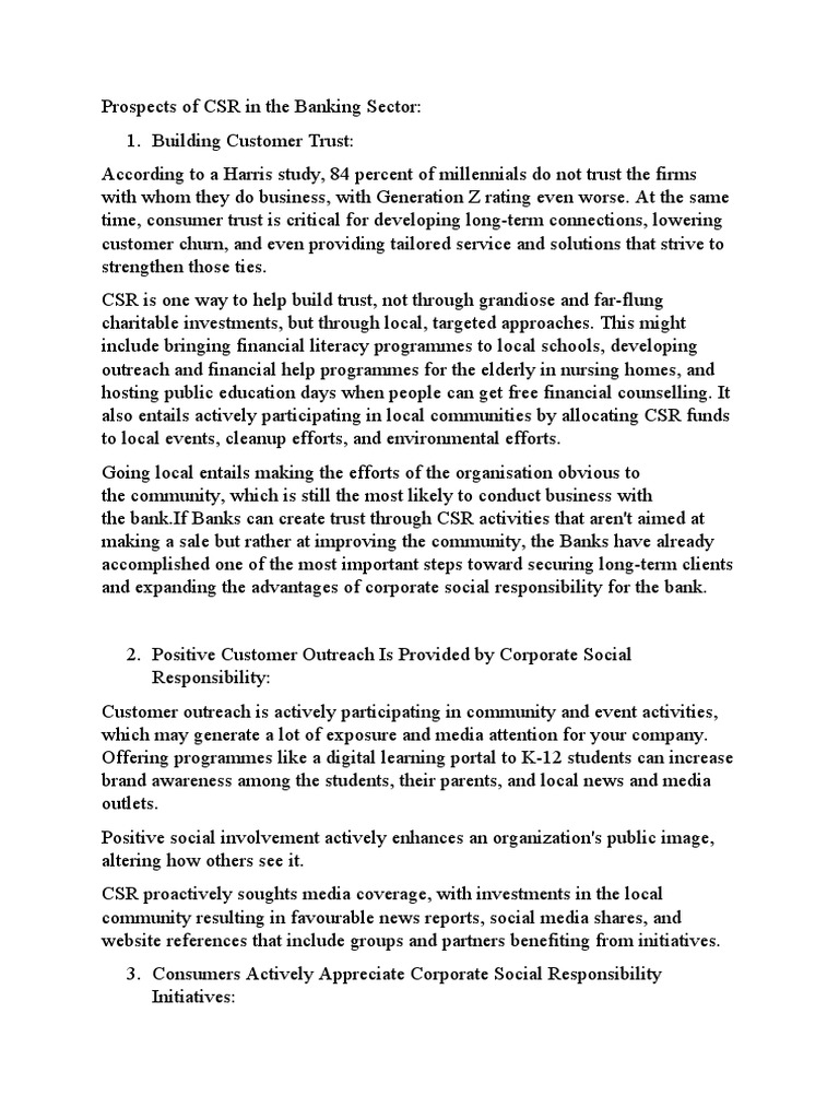 Prospects of CSR in The Banking Sector | PDF | Corporate Social ...