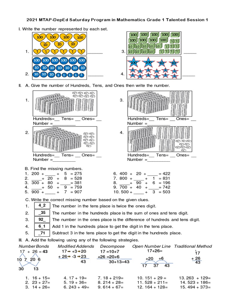 2021 Mtap-Deped Saturday Program in Mathematics Grade 1 Talented ...