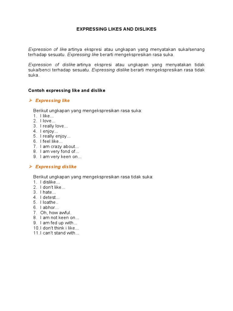 Meeting 4 EXPRESSING LIKE AND DISLIKE | PDF | Foreign Language Studies