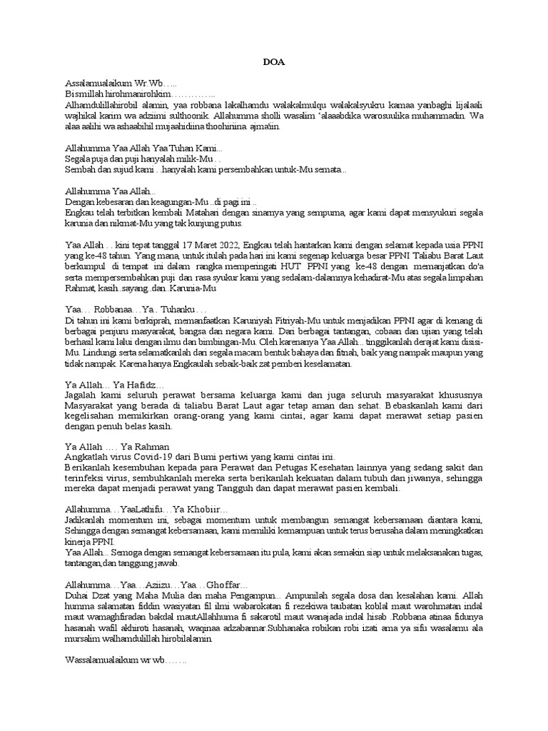 Doa HUT PPNI Ke 48 | PDF