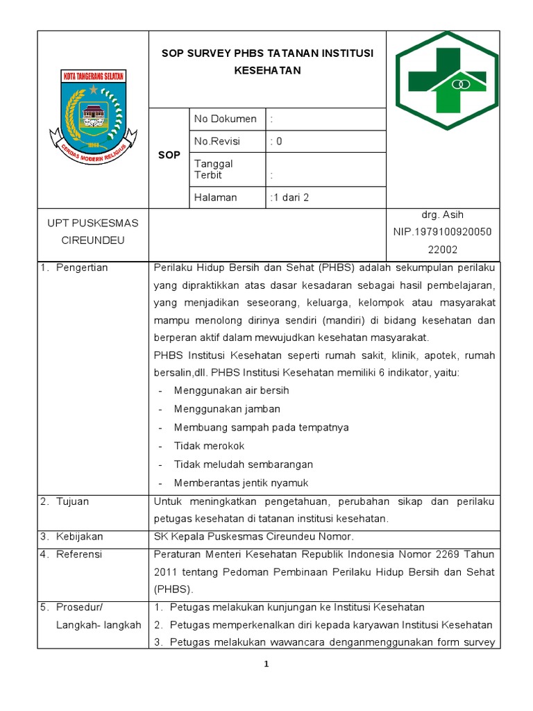 Sop PHBS Institusi Kesehatan | PDF