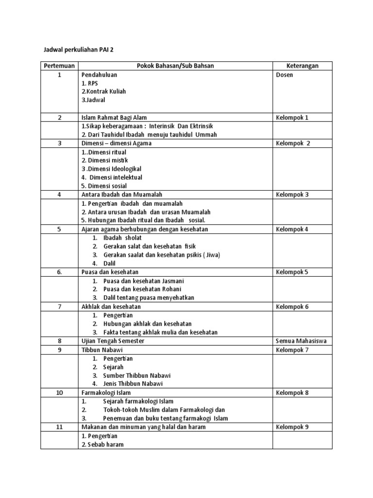 PAI 2 Course Schedule | PDF