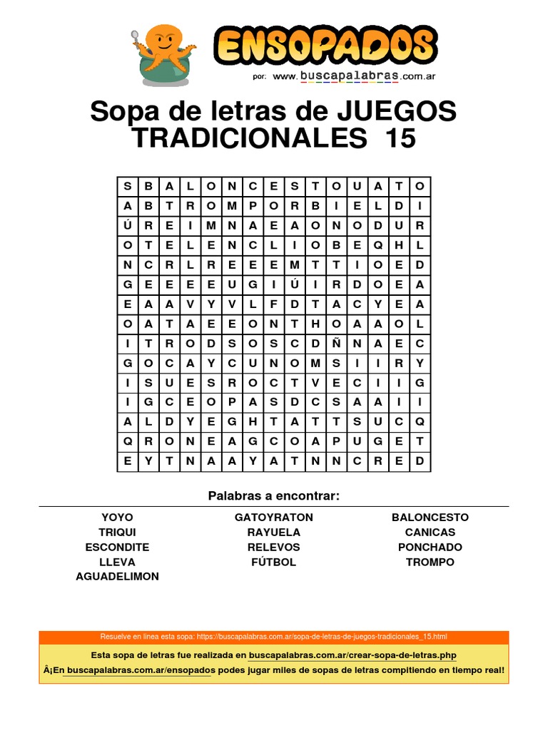 Sopa De Letras De Juegos Tradicionales 15 Pdf