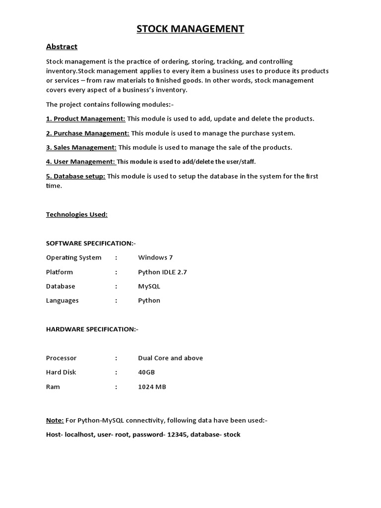 STOCK MANAGEMENT Ivestigatory Project Class 12 | PDF | Databases ...