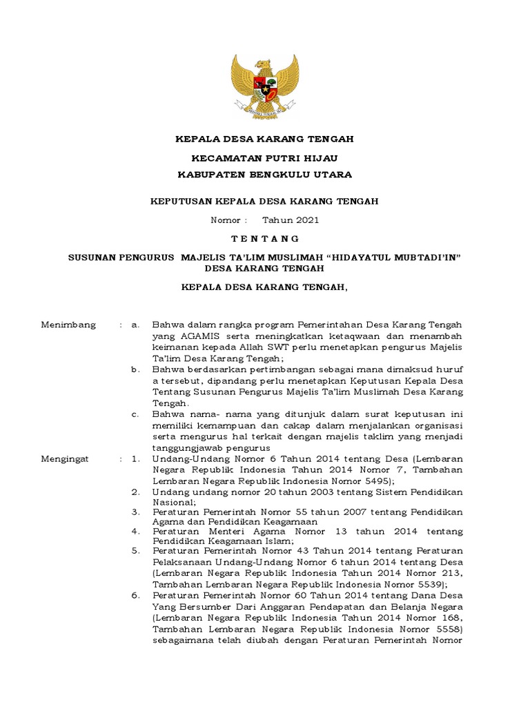 Susunan Pengurus Majelis Taklim 2021 | PDF