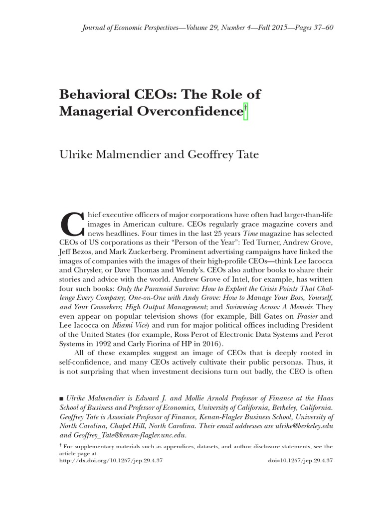 Info 7behavioral CEO S - The Role of Managerial Overconfidence 1 | PDF ...
