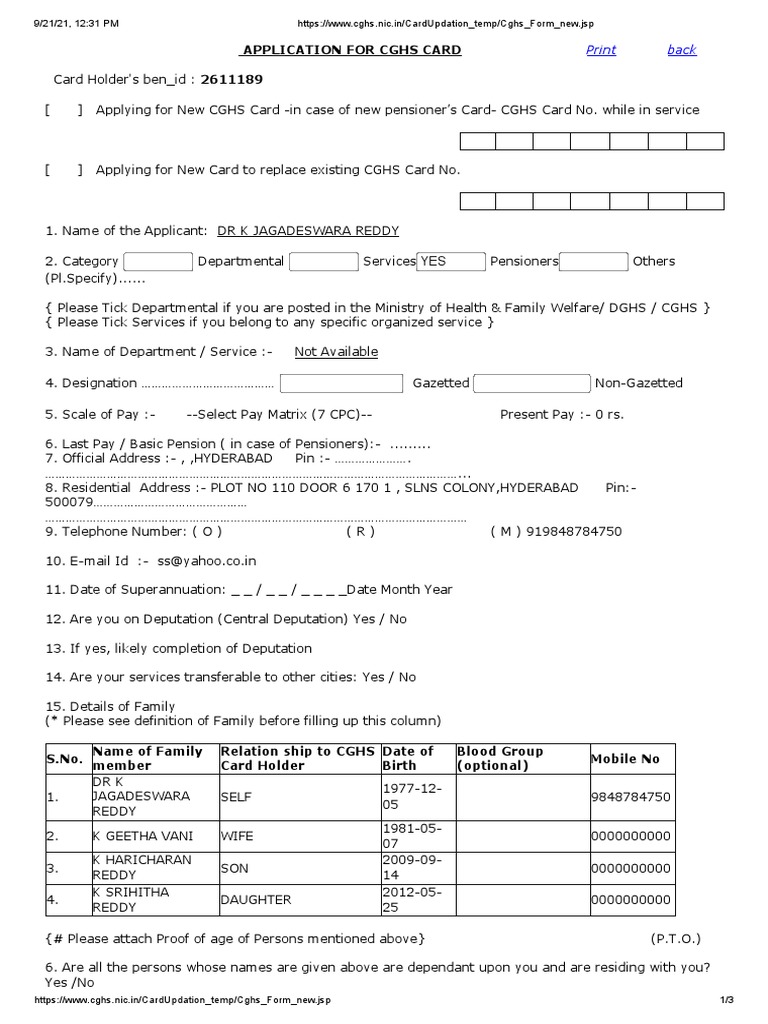 CGHS Card Application Process Guide | PDF | Identity Document | Government