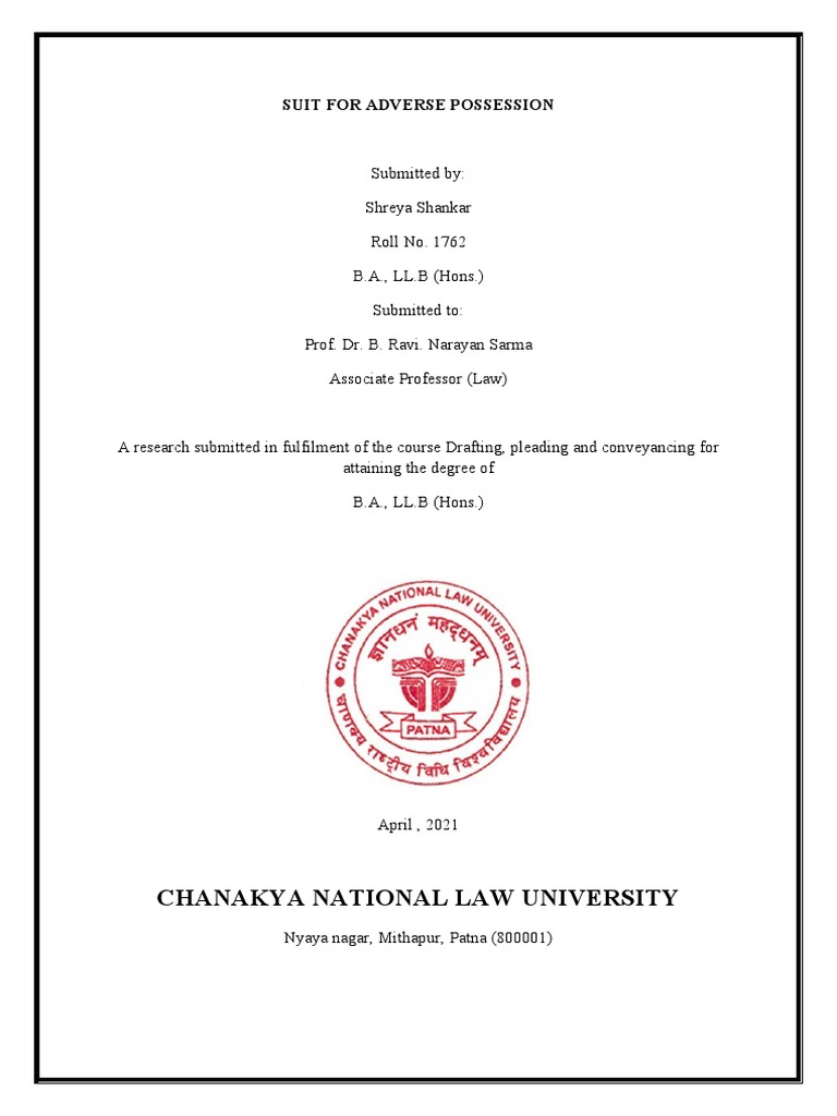 Suit For Adverse Possession | PDF | Adverse Possession | Possession (Law)