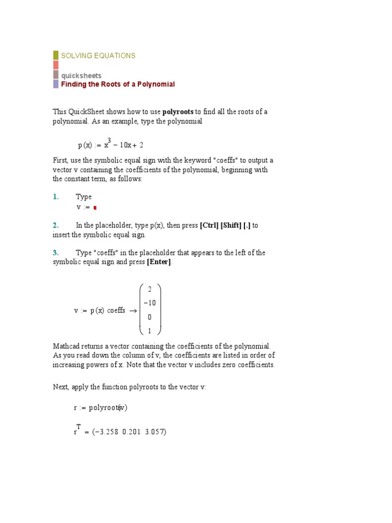 Quicksheets: Finding The Roots of A Polynomial | PDF | Algorithms | Mathematics