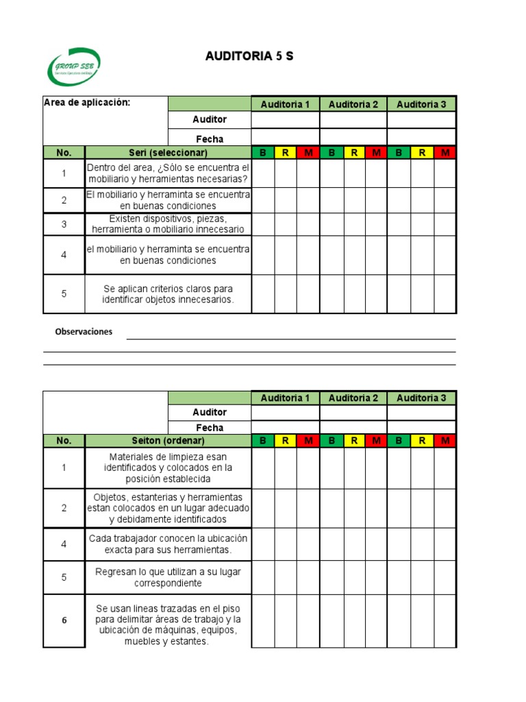 Check List Auditoria 5S | PDF | Auditoría