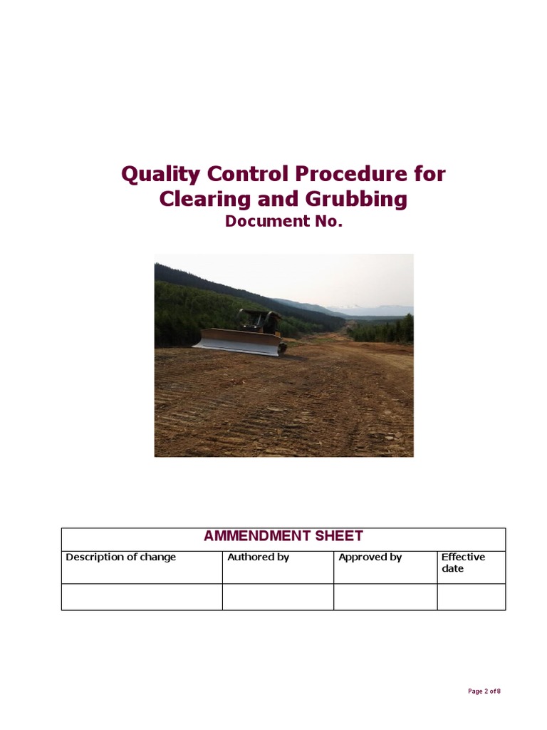 Quality Control Procedure For Clearing and Grubbing: Document No | PDF ...