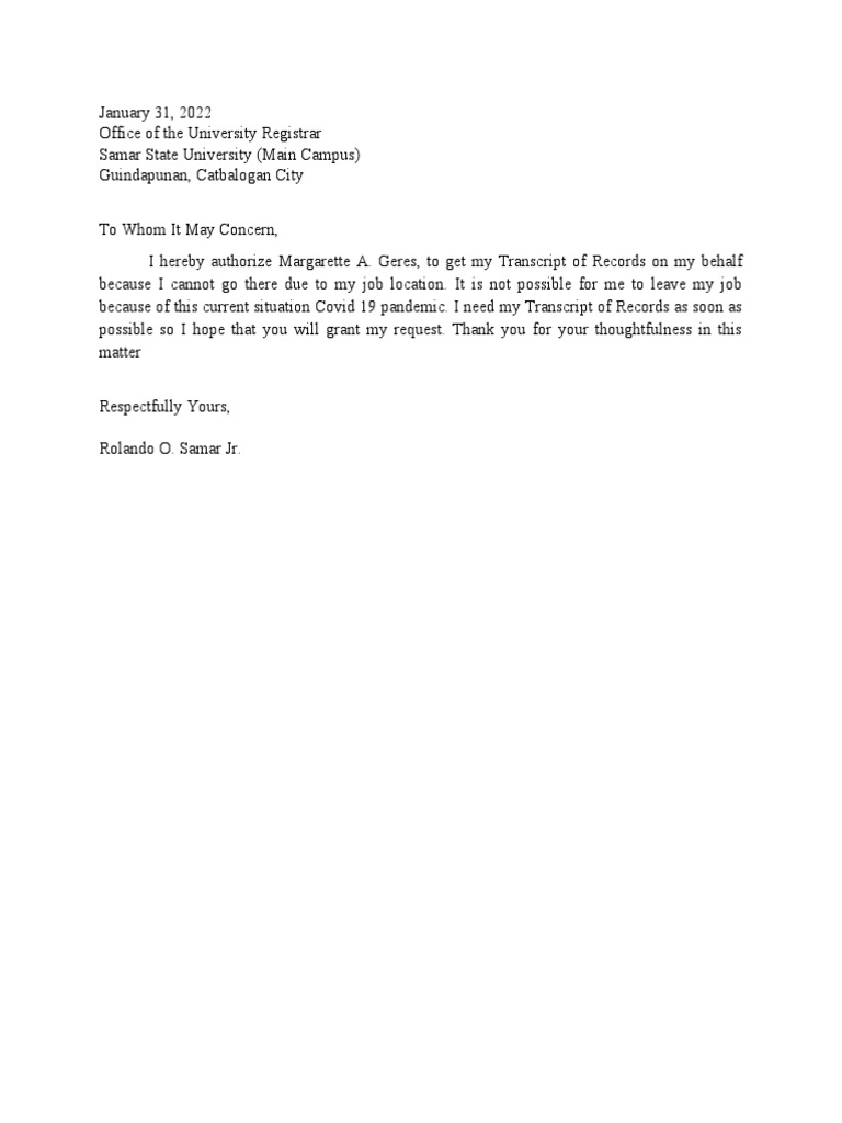 Authorization for Transcript Request | PDF
