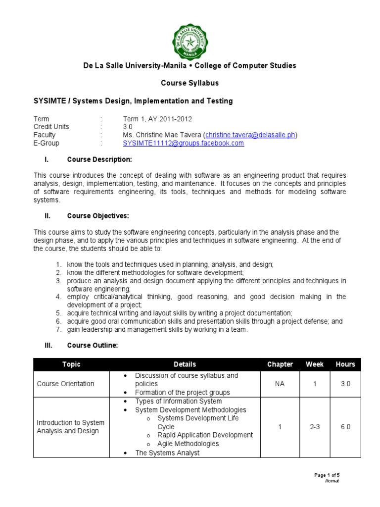 De La Salle University-Manila College of Computer Studies Course ...
