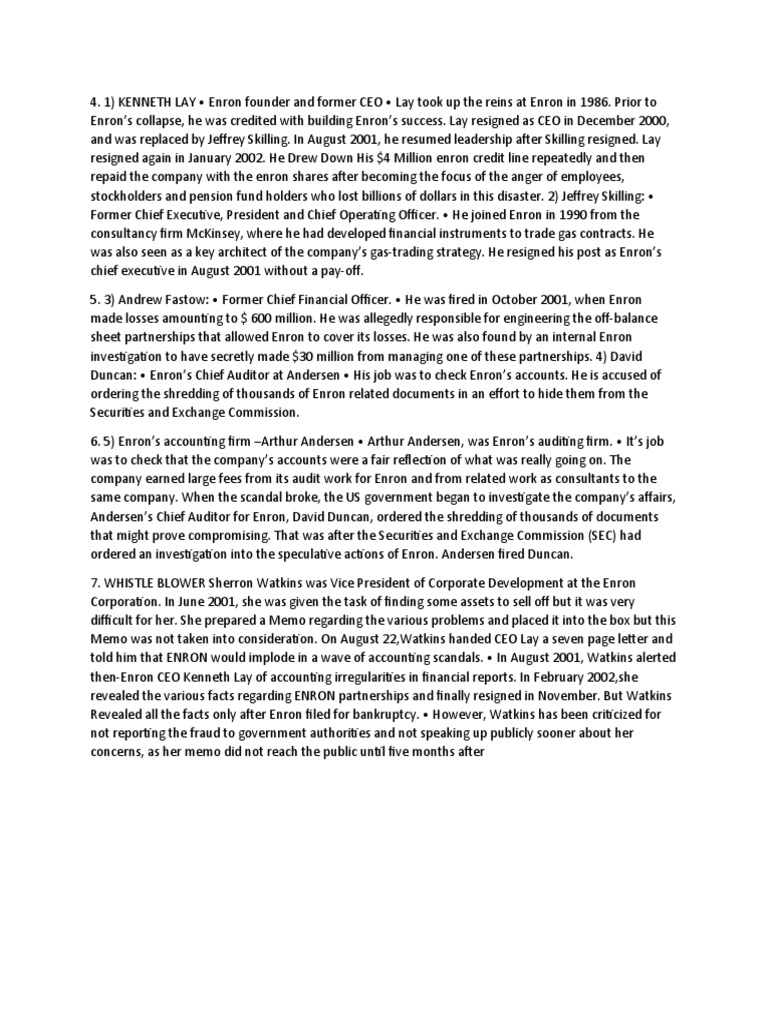 Key Players of Enron Scandal | PDF | Enron | Corporate Law