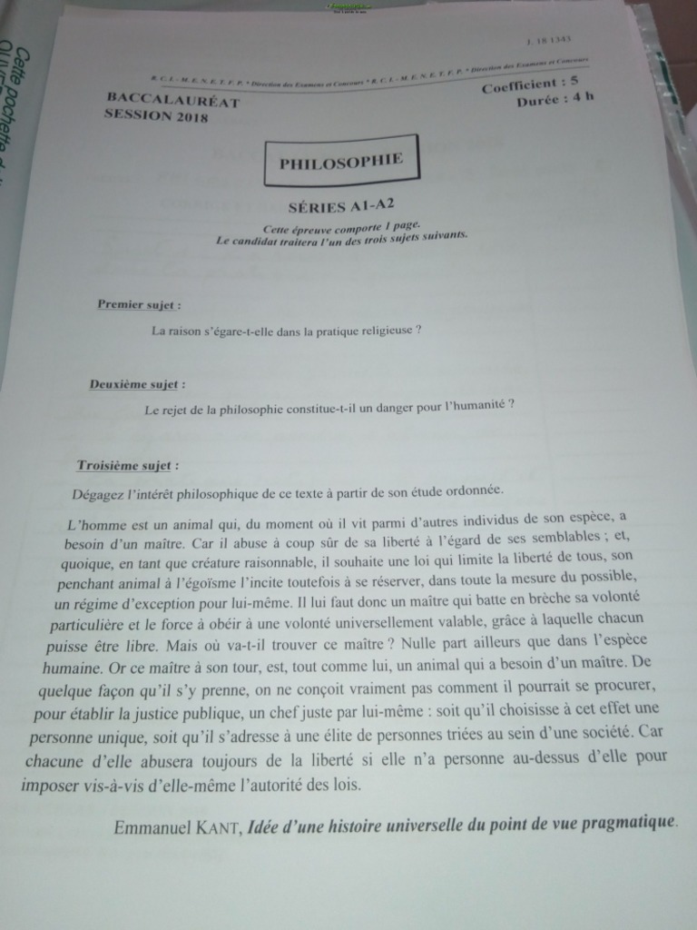 612ba58d972c1sujet Corrige Et Bareme de Philosophie Bac A1 A2 2 | PDF