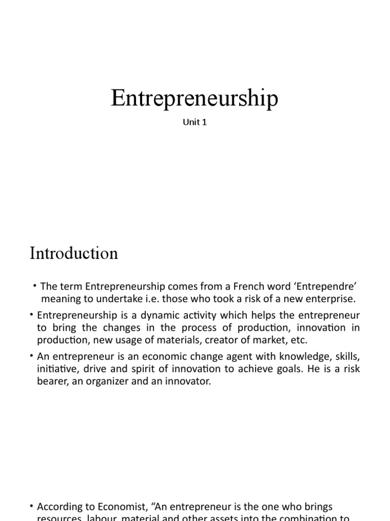 Entrepreneurship Unit 1 | Descargar gratis PDF | Entrepreneurship ...
