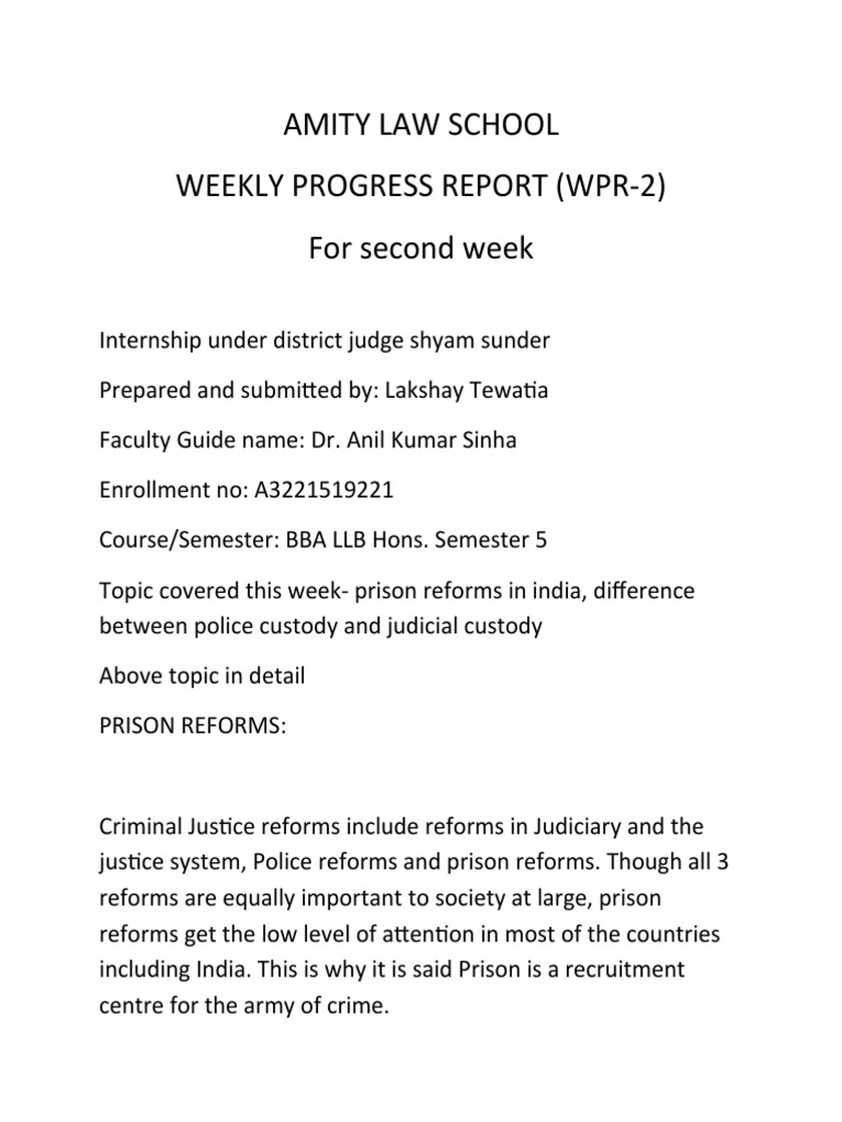 Amity Law School Weekly Progress Report (Wpr-2) For Second Week ...