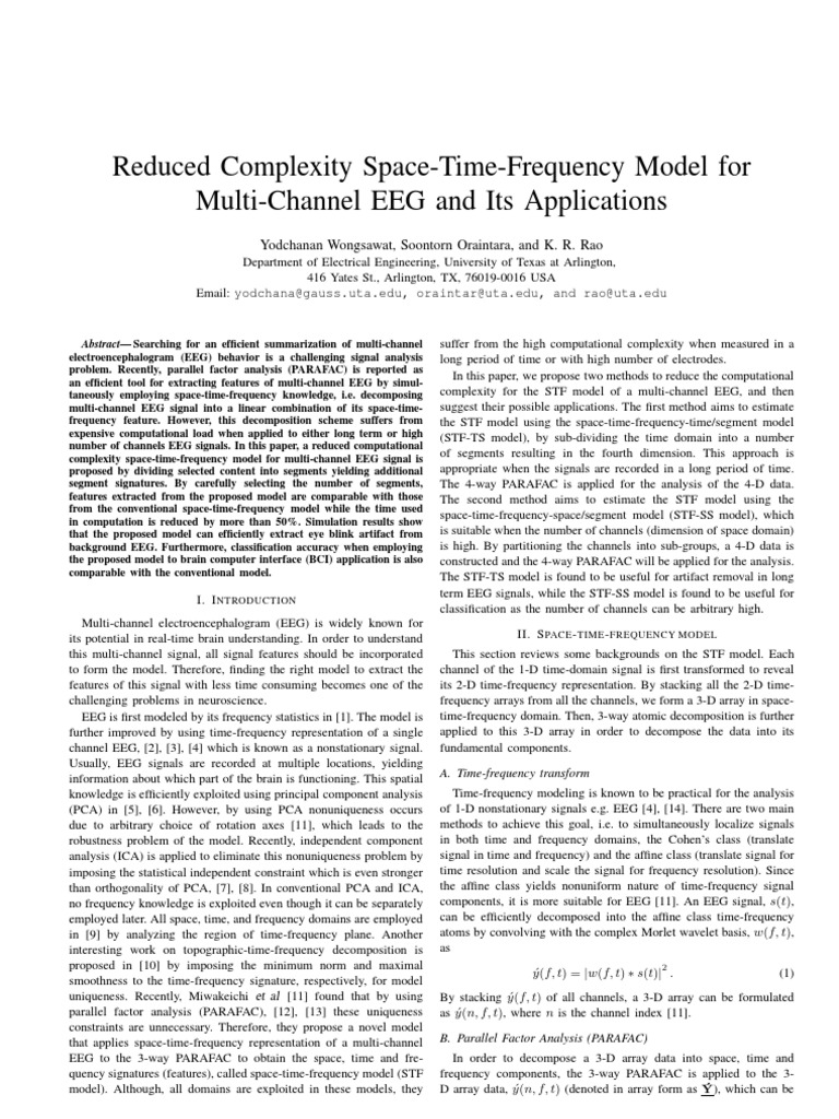Reduced Complexity Space-Time-Frequency Model For Multi-Channel EEG and Its Applications | PDF ...