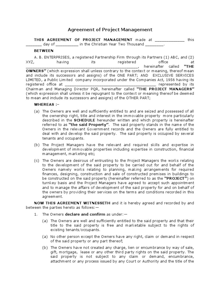 Agreement of Project Management | PDF | Property | Fee