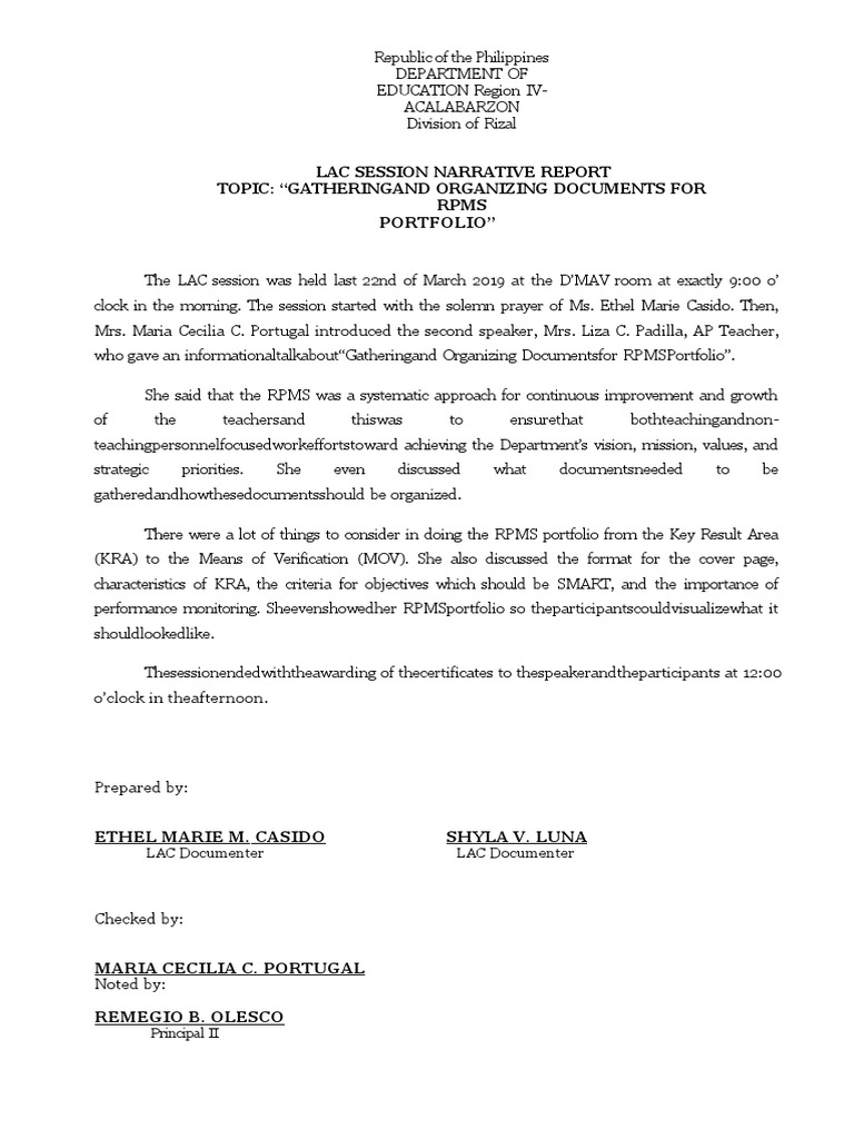 Lac Sessions Narrative Report PDF Free | PDF | Information And ...