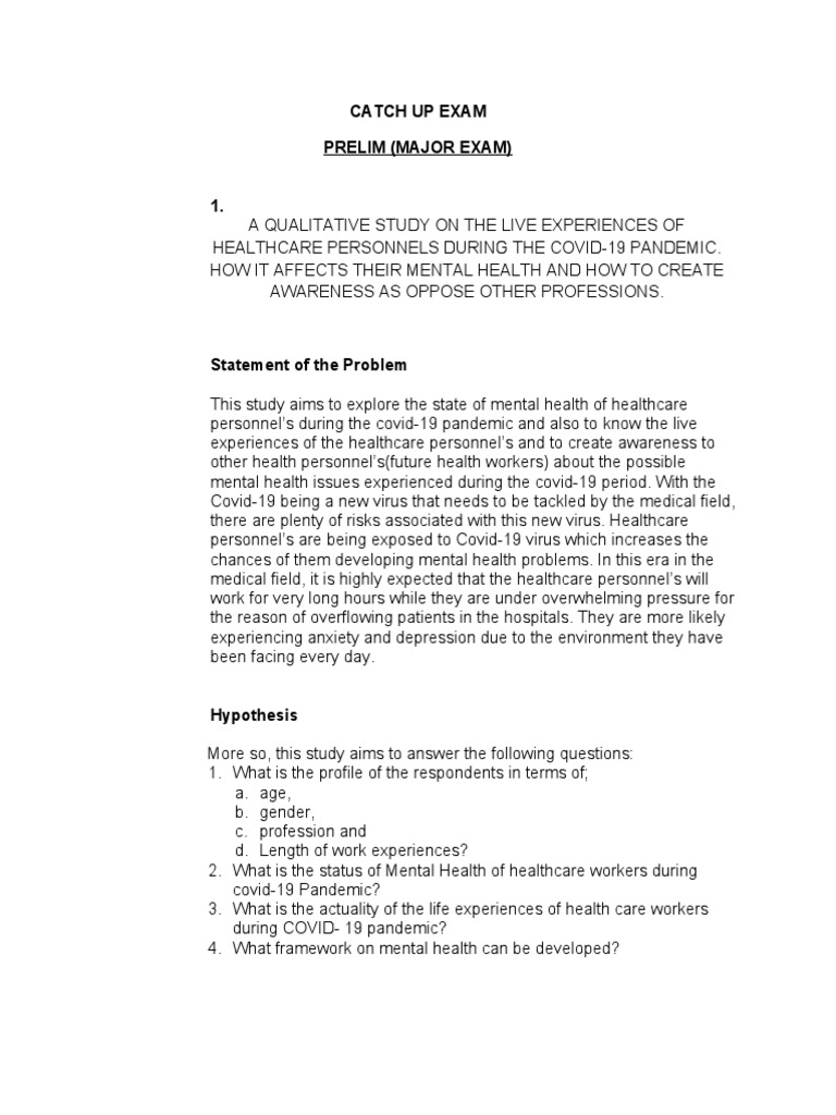 Catch Up Exam Prelim (Major Exam) 1 | PDF | Sampling (Statistics ...