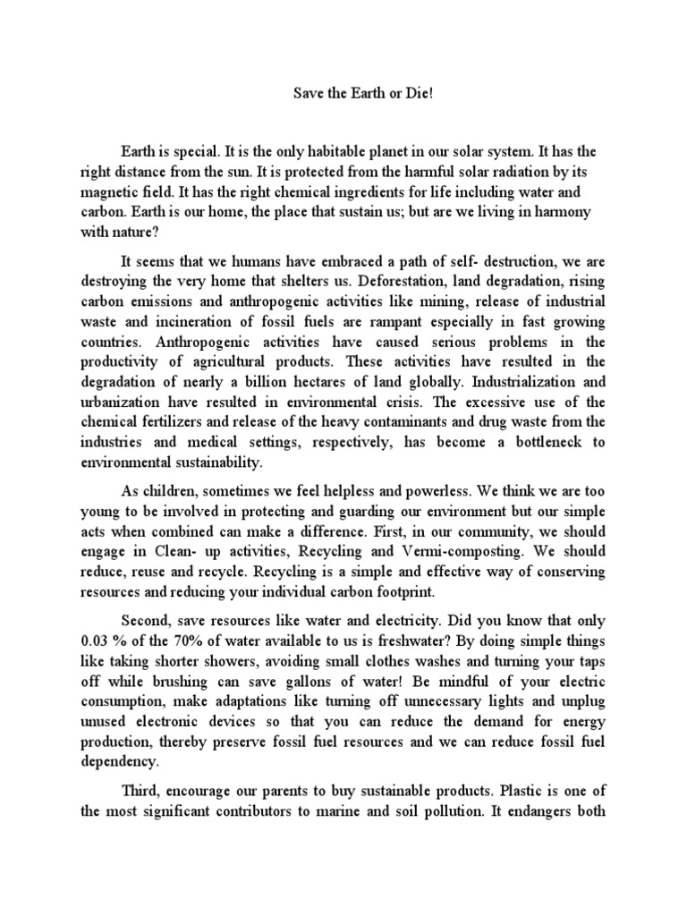 Speech About The Environment | PDF | Human Impact On The Environment ...