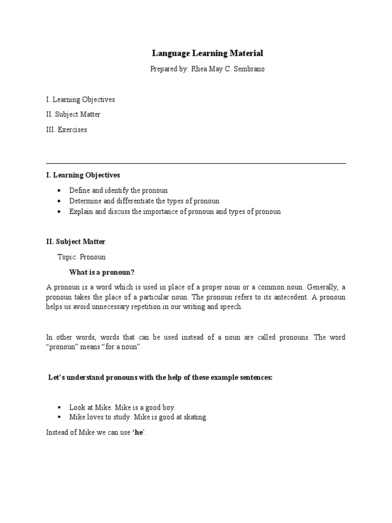 Language Learning Material | PDF | Pronoun | Noun
