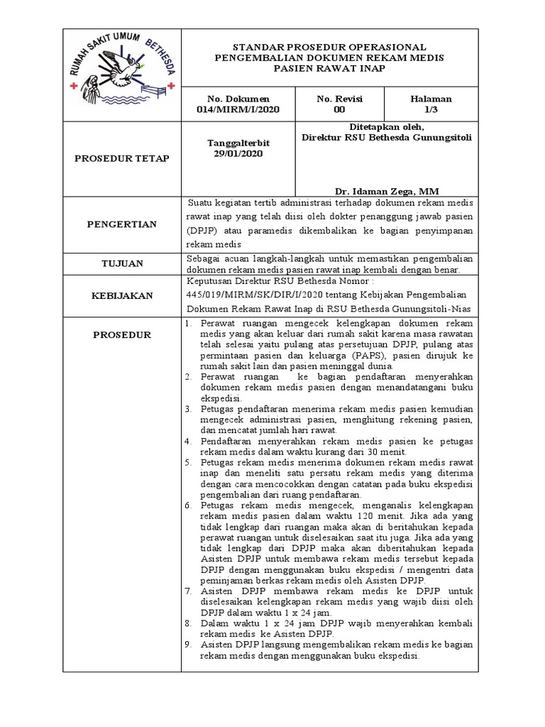 Spo Pengembalian Rekam Medis Rawat Inap | PDF