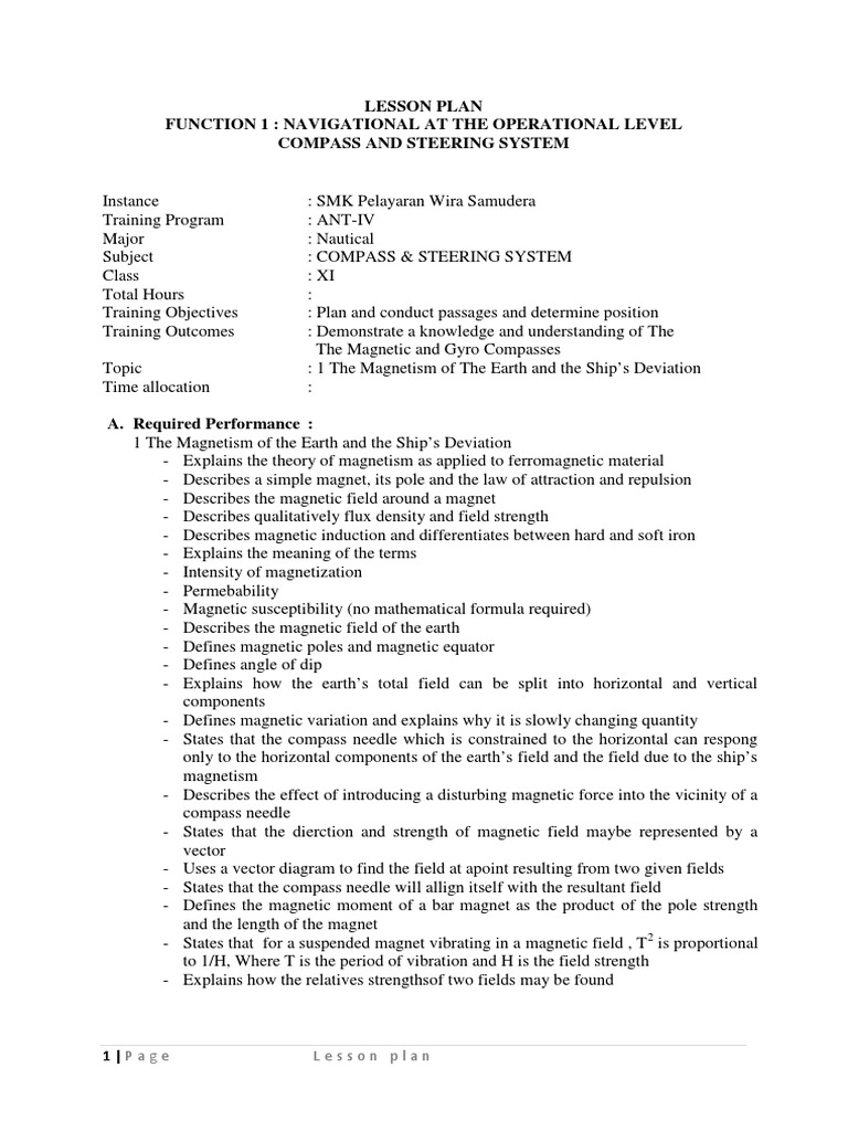 Func 1.4 LESSON PLAN Compass | PDF | Compass | Gyroscope