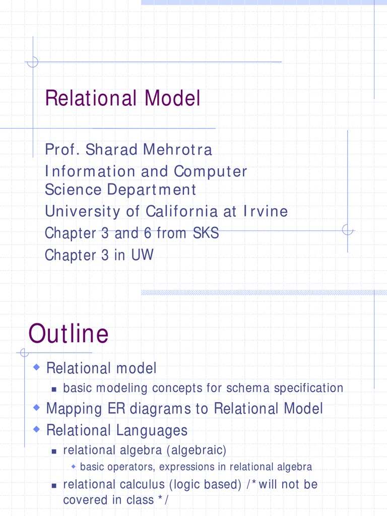 Relational Model: Prof. Sharad Mehrotra Information and Computer Science Department University ...