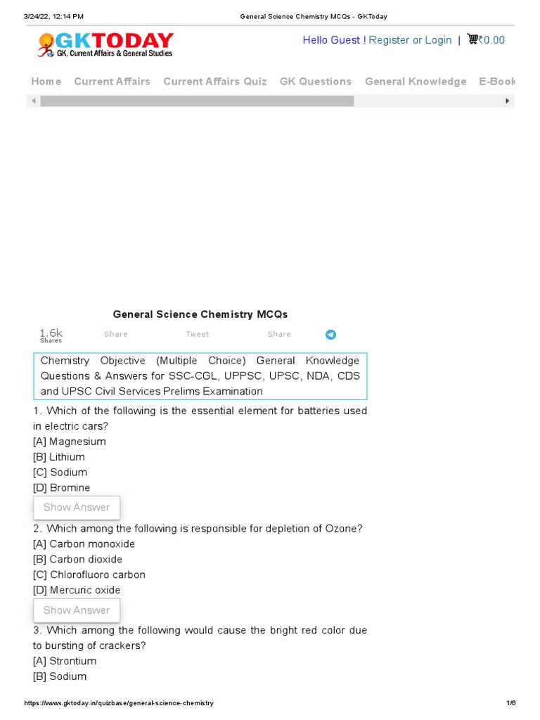 General Science Chemistry MCQs - GKToday | PDF | Steel | Rust