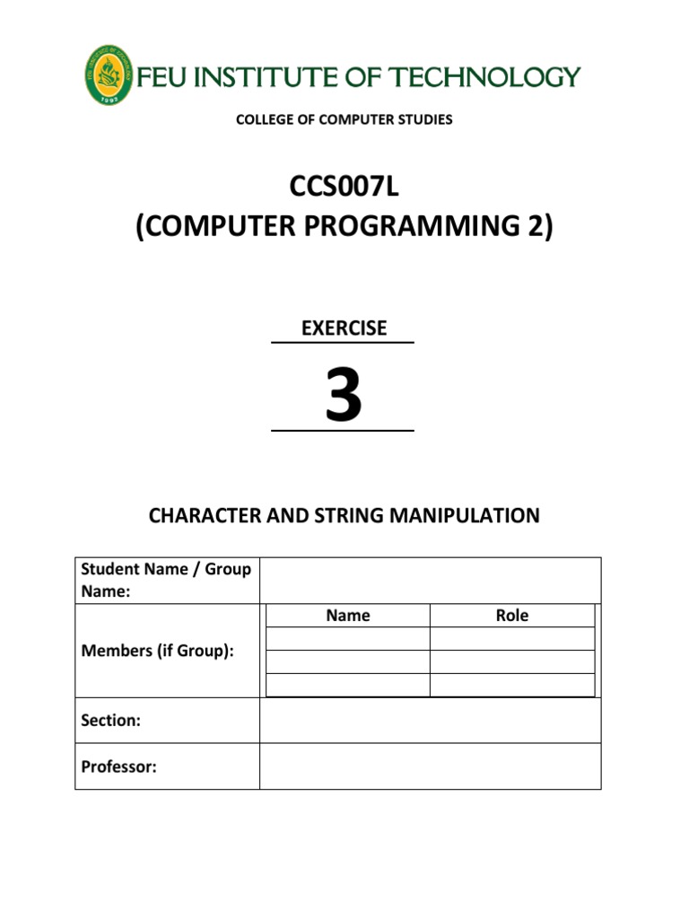 Ccs0007 Laboratory Exercise 3 Pdf Inputoutput String Computer 6545