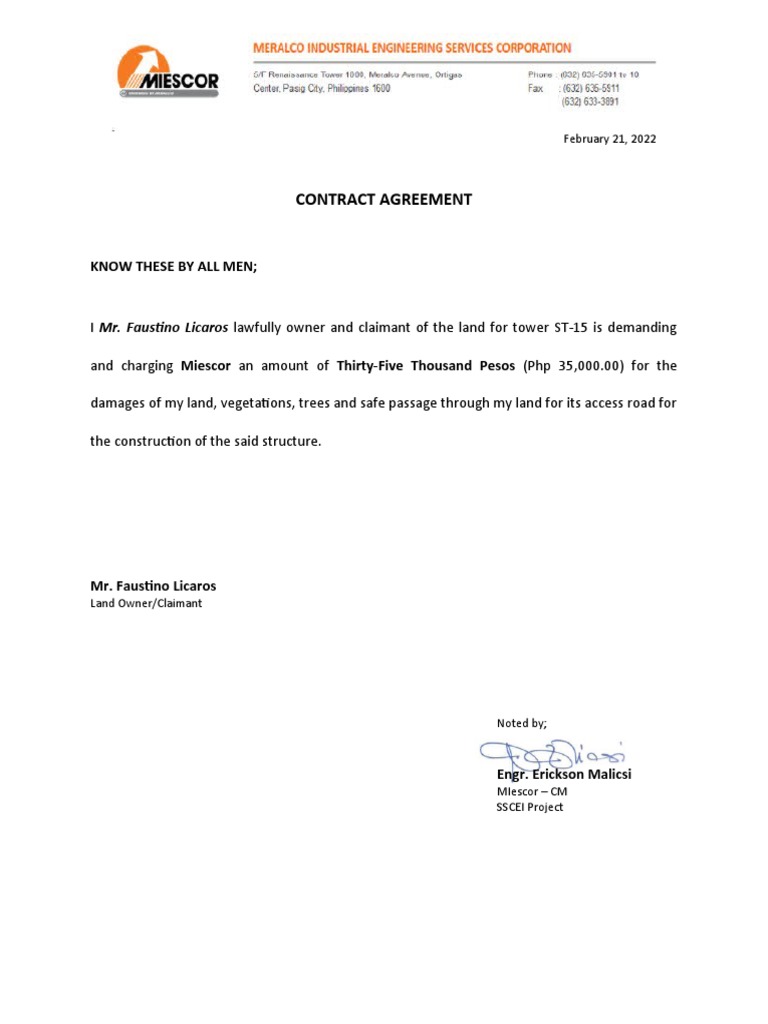 Contract Agreement: Know These by All Men | PDF