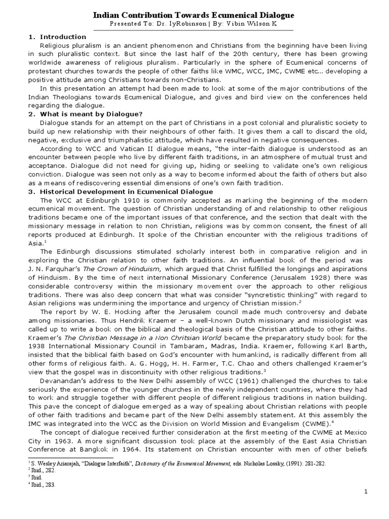 Indian Contribution To Ecumenical Dialogue | PDF | Interfaith Dialogue ...