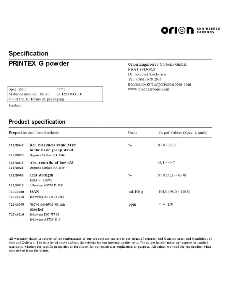 Printex G Specifiction | PDF