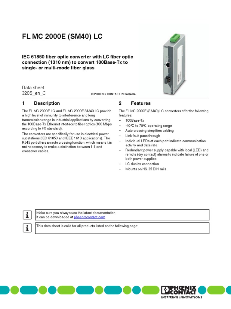 Phoenix FL MC 2000e LC en | PDF | Optical Fiber | Computer Network