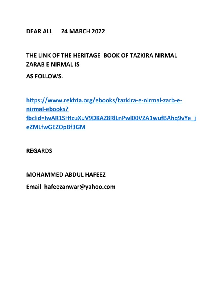 Tazkira Nirmal | PDF | Religion & Spirituality
