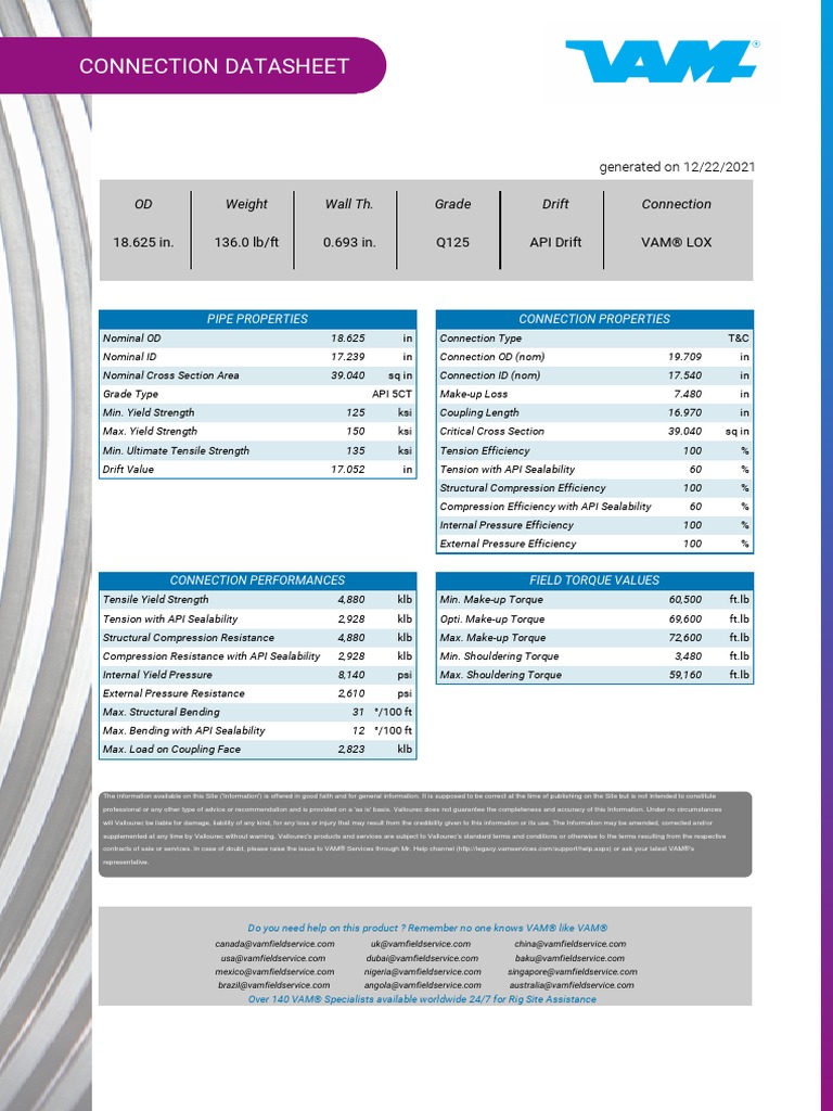 CDS VAM® LOX 18.625 136# Q125 API Drift | PDF | Building Engineering | Civil Engineering
