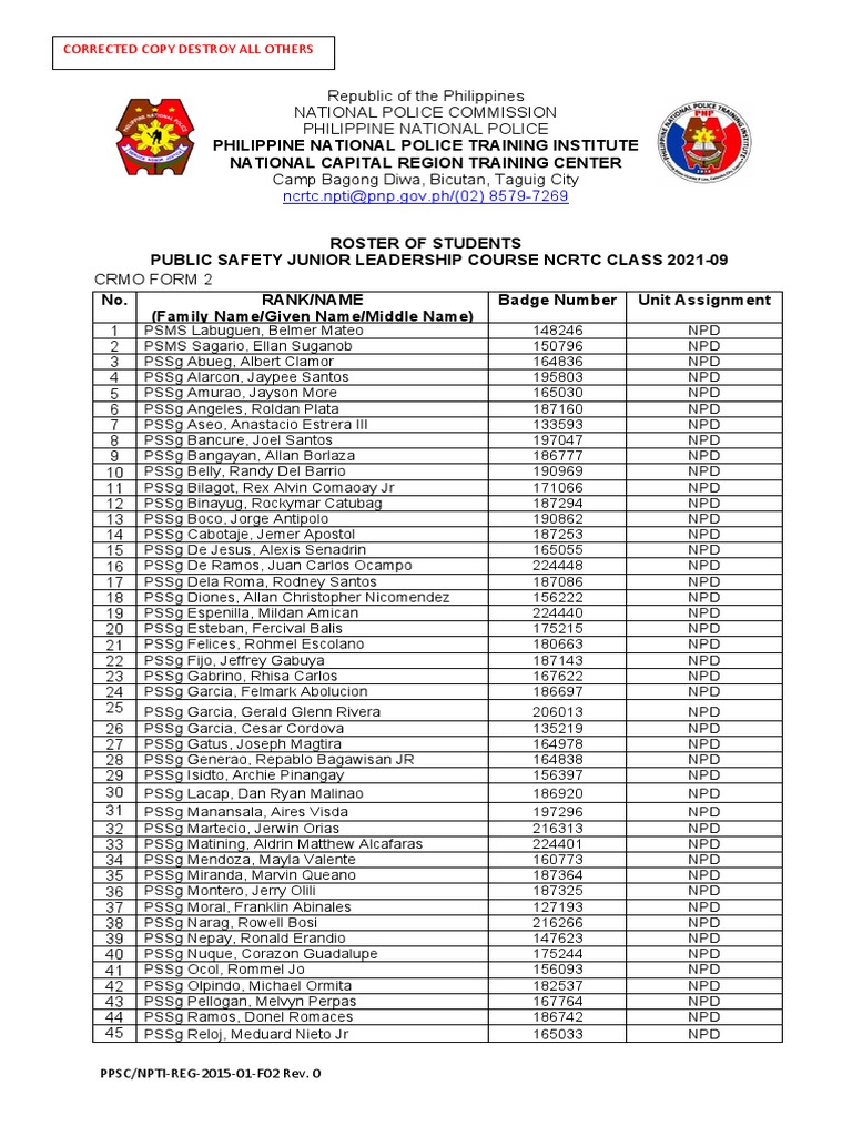Roster PSJLC 2021-09-18 Final - Corrected 1-02 | PDF | Government ...