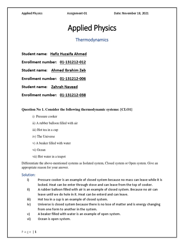 Applied Physics Assignment 01 | PDF | Heat | Temperature