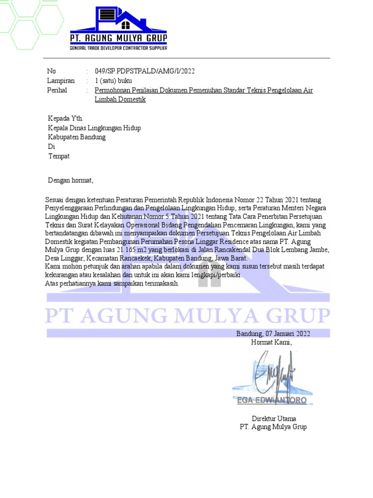 Surat Permohonan Arahan Pertek Pesona Linggar (1) - Dikonversi | PDF