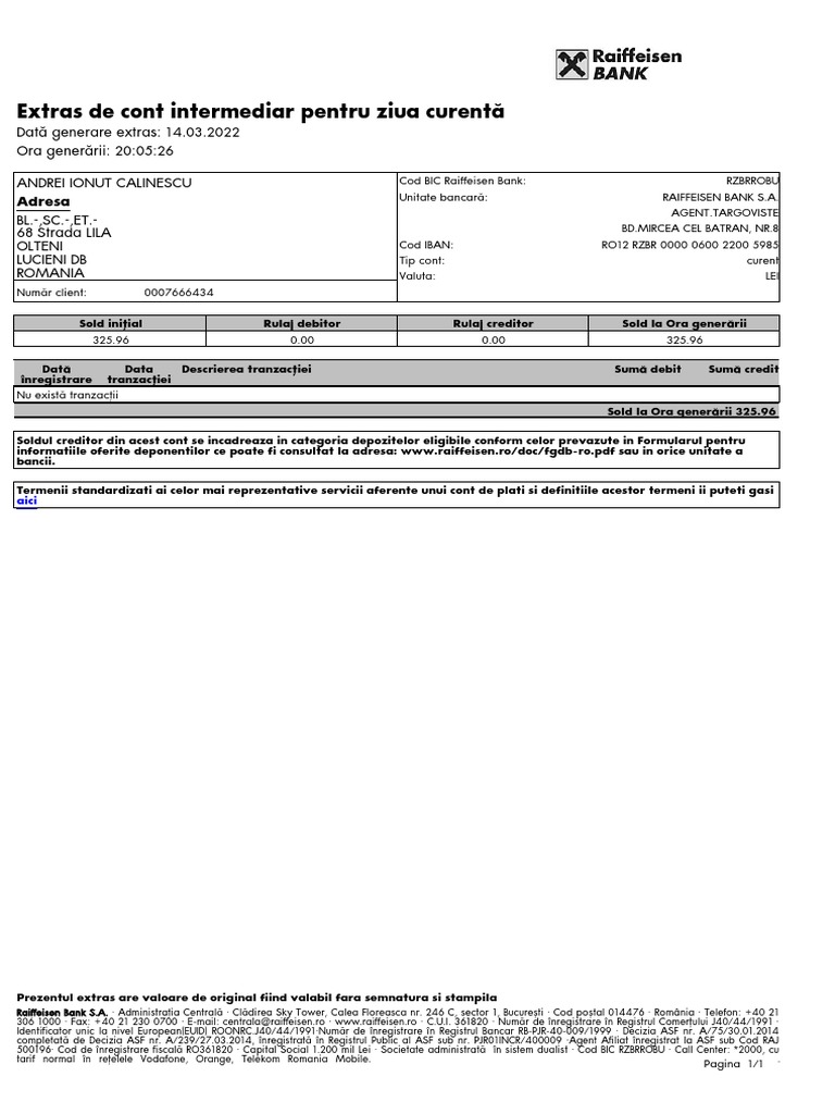 Extras de Cont Intermediar Pentru Ziua Curent' | PDF