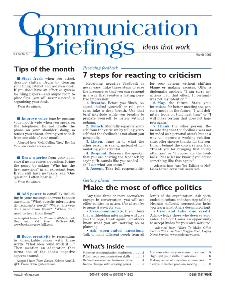 Ommunication Riefings: 7 Steps For Reacting To Criticism | PDF | Copy ...