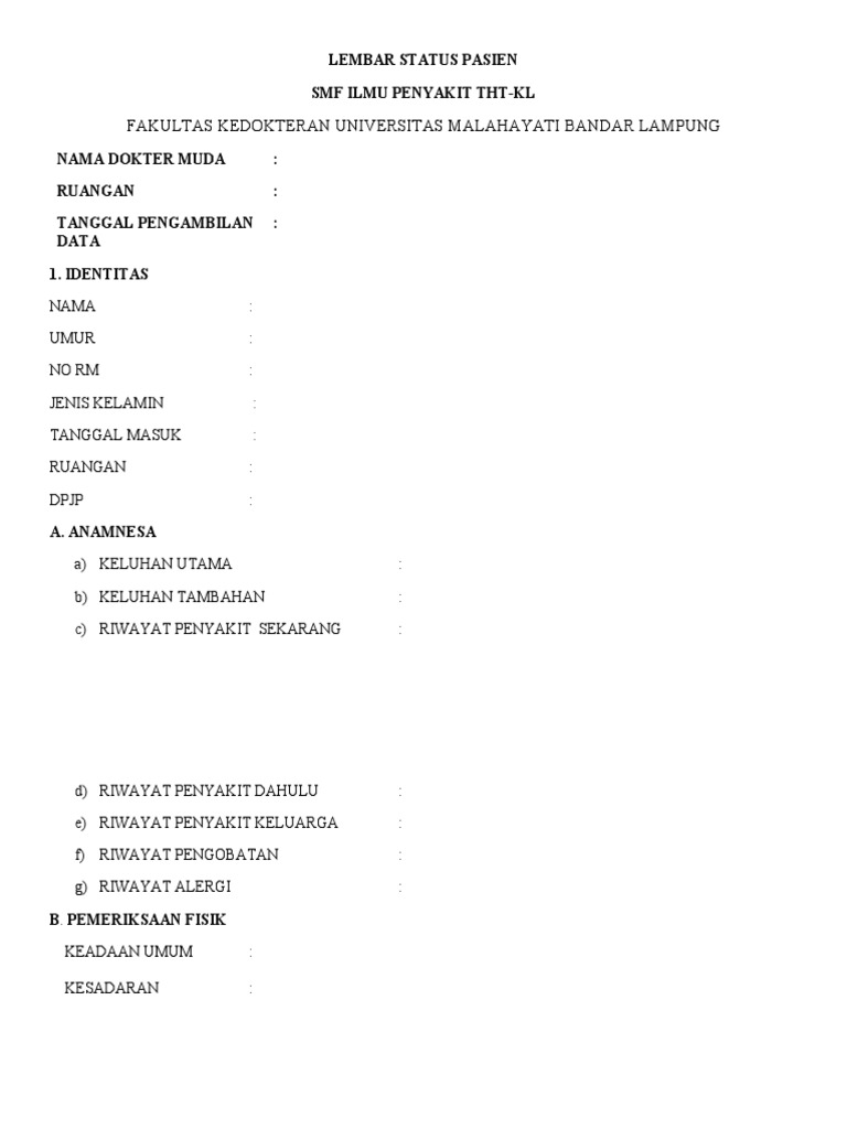 Form Lembar Status Pasien THT | PDF