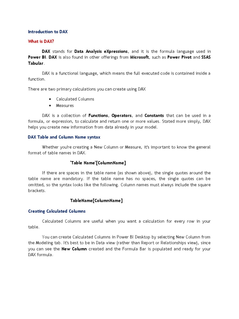 1. Introduction to DAX | PDF