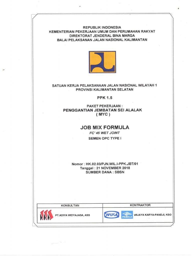 JMF Beton FC' 45 Mpa (Wet Joint + Moe) | PDF