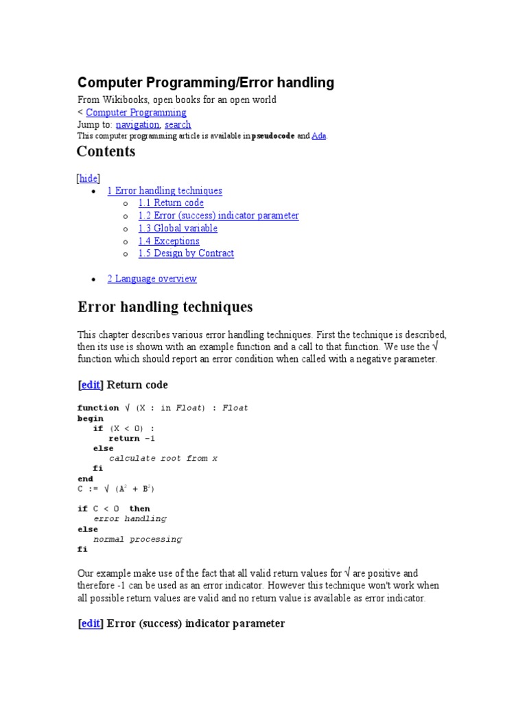 Computer Programming/Error Handling | PDF | Subroutine | Parameter ...