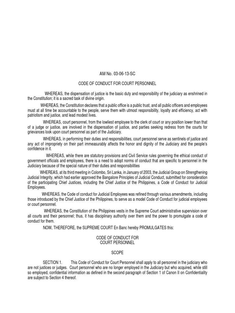 Code of Conduct For Court Personnel | PDF | Conflict Of Interest ...