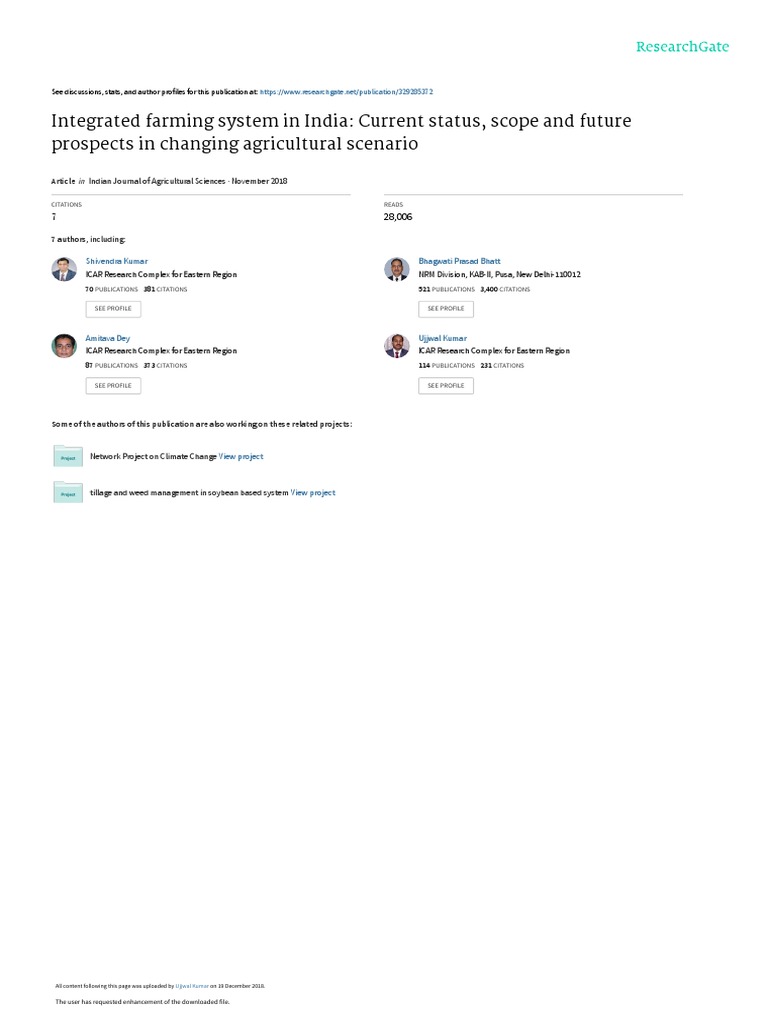 Integrated Farming System in India: Current Status, Scope and Future ...